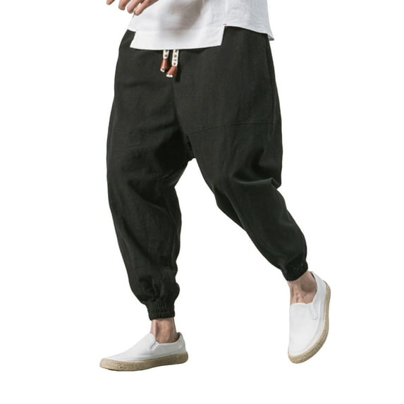 Black Man Lounge Trousers Pants for Man Faux Linen Pleated Paperbag ...