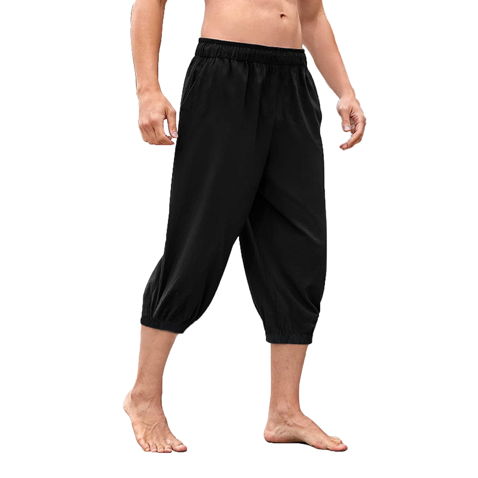 Black Man Pants Loose Fit Pants Shorts for Mens Faux Gauze Linen ...