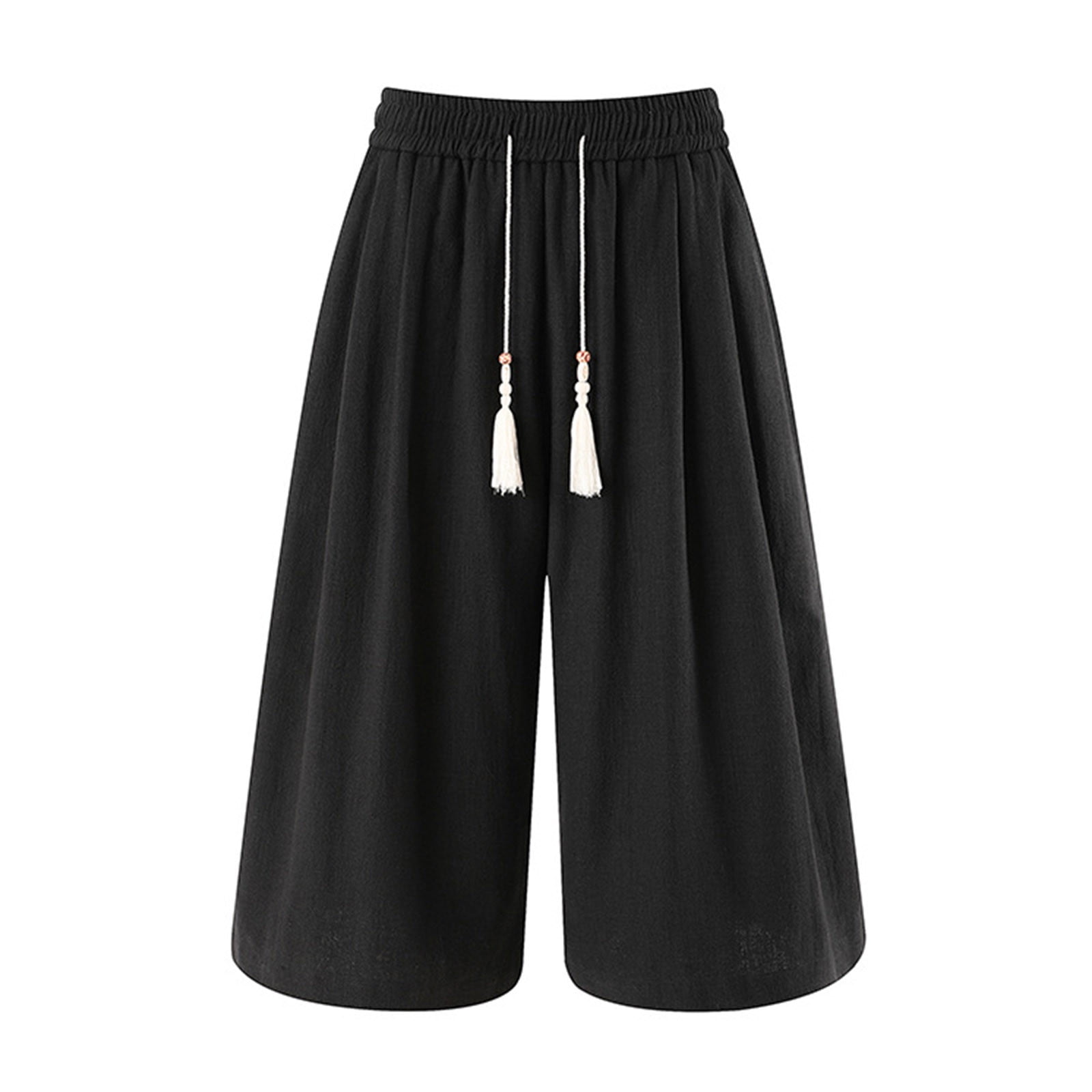 Black Man Pants for Mens Faux Linen Brunch Capri Ruched Flare Bell ...