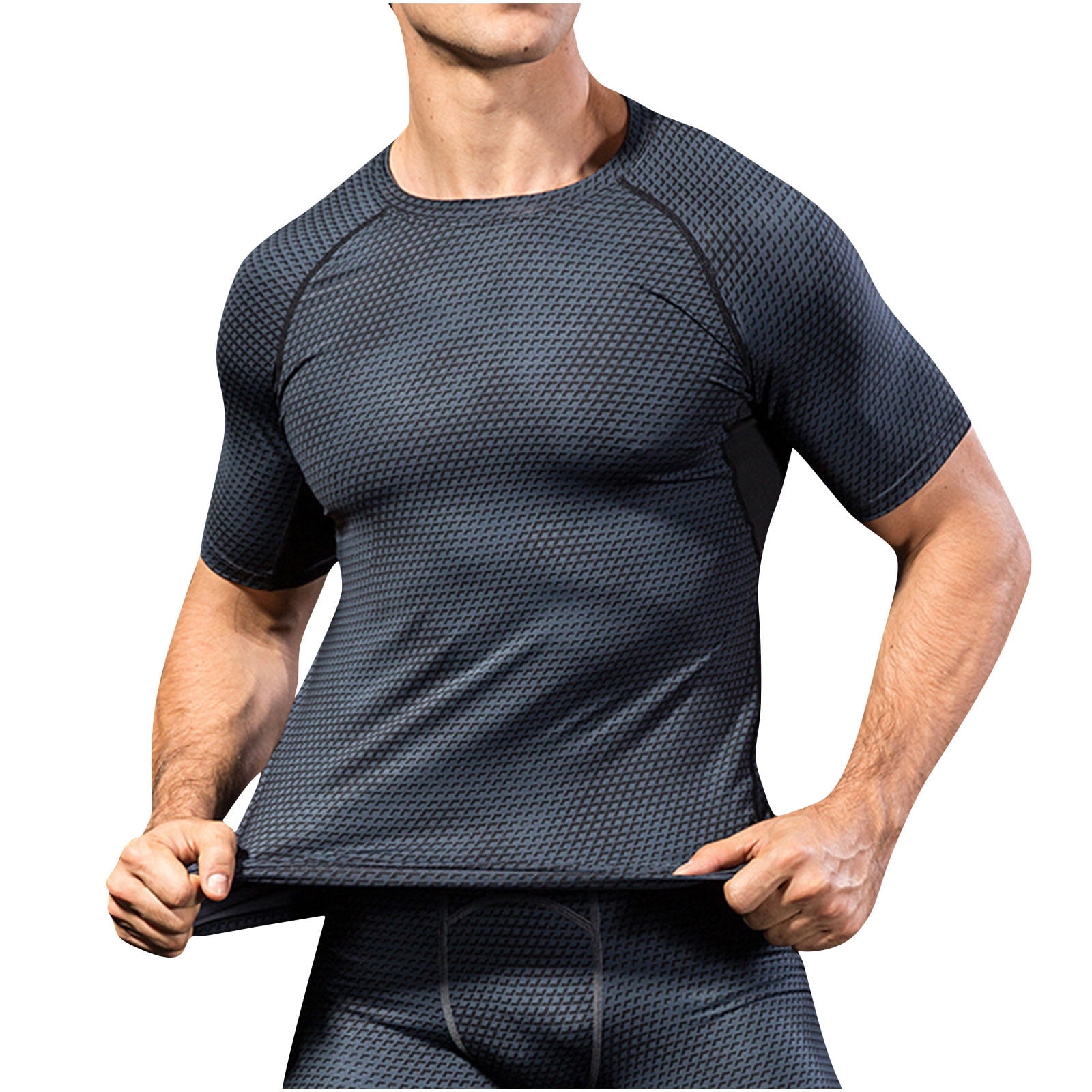 Black Man Short Sleeve Tops Bodycon Blouses for Mens Crew Neck Track ...
