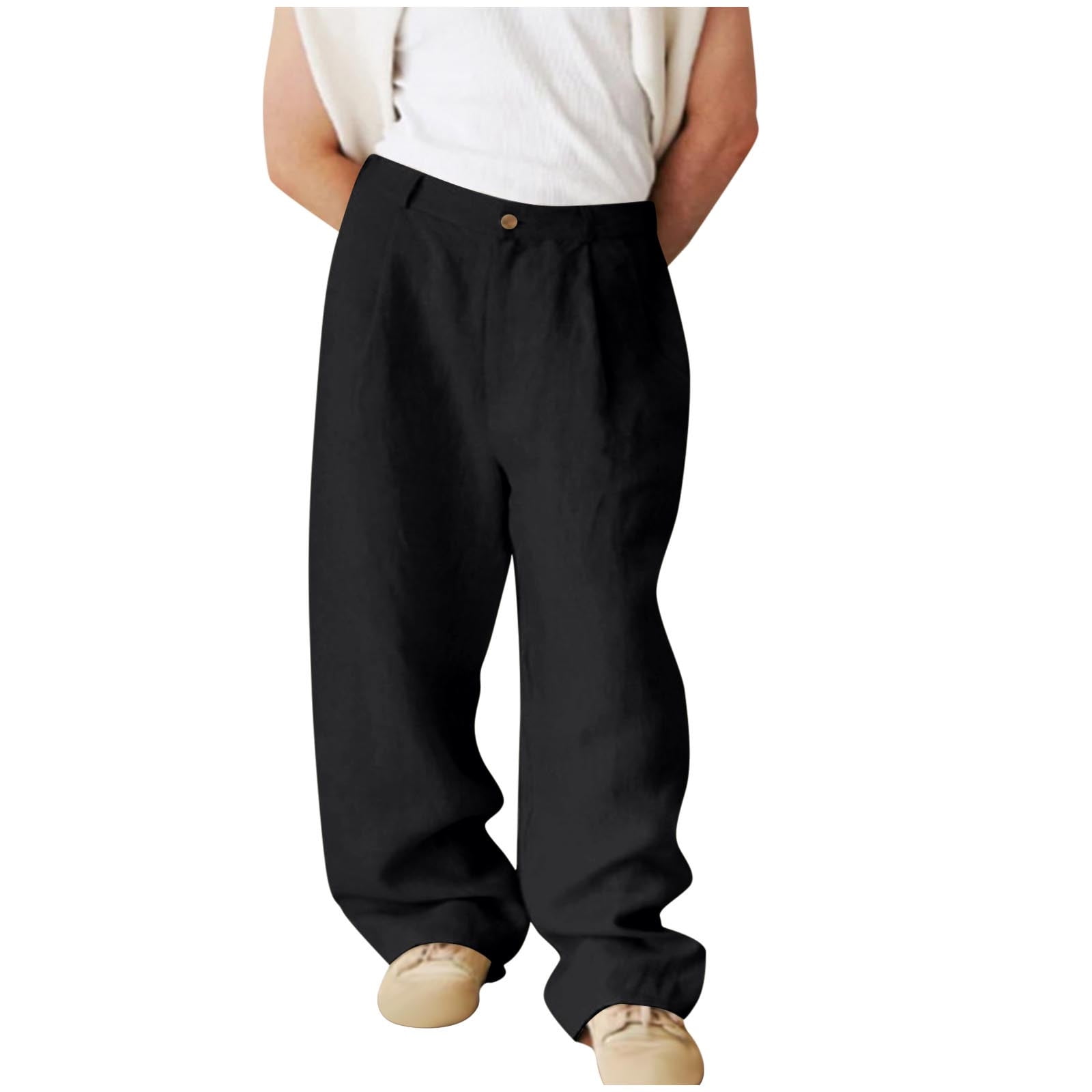 Black for Man Summer Fall Faux Linen Work Cargo Elegant Brunch Uniform ...