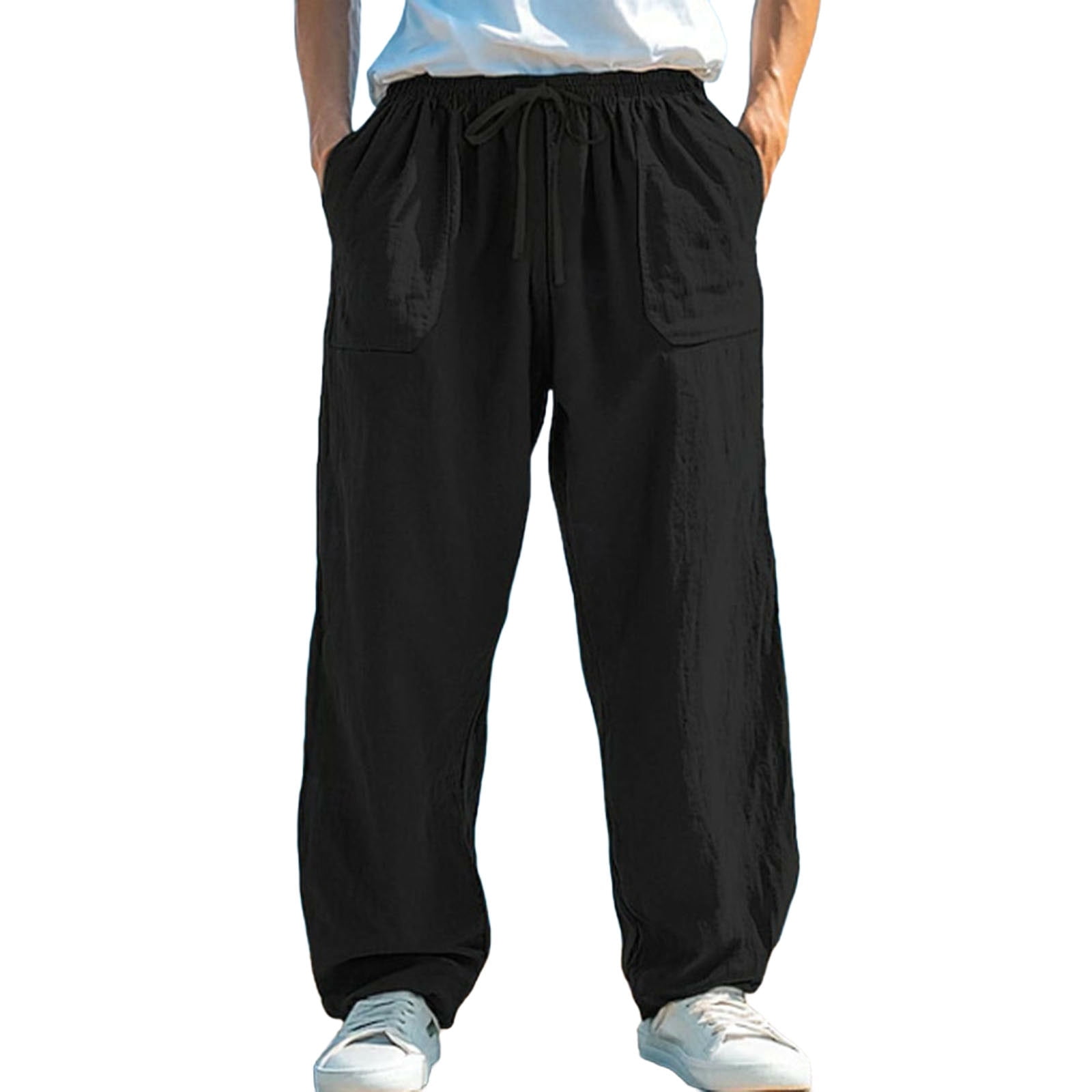 Black Man Thin Hawaiian Pleated Tropical Straight Leg Basic Long Leg ...