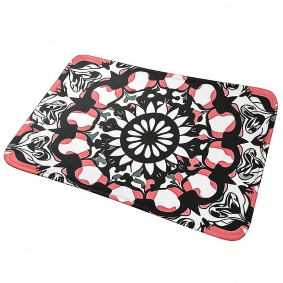 Black Mandala Abstract Pattern Anti-Slip Floor Mat For Entryway ...