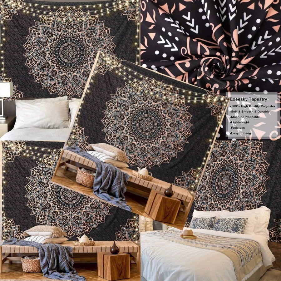 Black Mandala Tapestry Wall Hanging Psychedelic Wall Tapestry Aesthetic ...