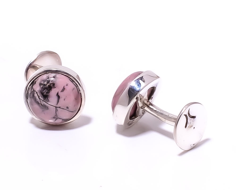 Black Manganese In Rhodonite 925 Sterling Silver Bali Cufflink Men's ...