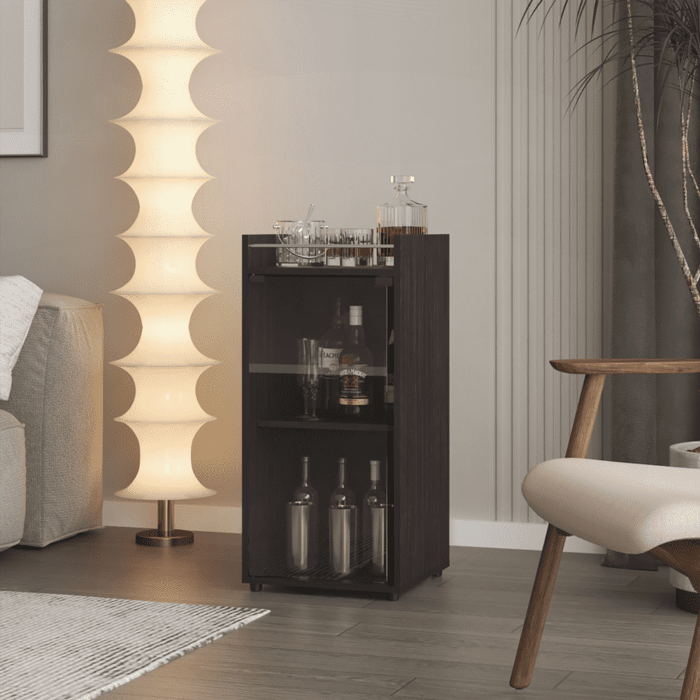 Black Manufactured Wood Contemporary Minibar Cabinet - for Living Room ...