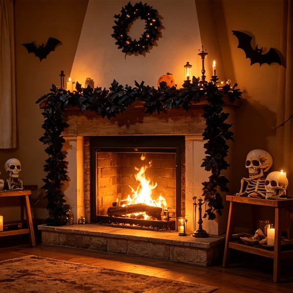 Black Maple Leaf Garland 68.9 Inch - Artificial Gothic Fall Hanging ...