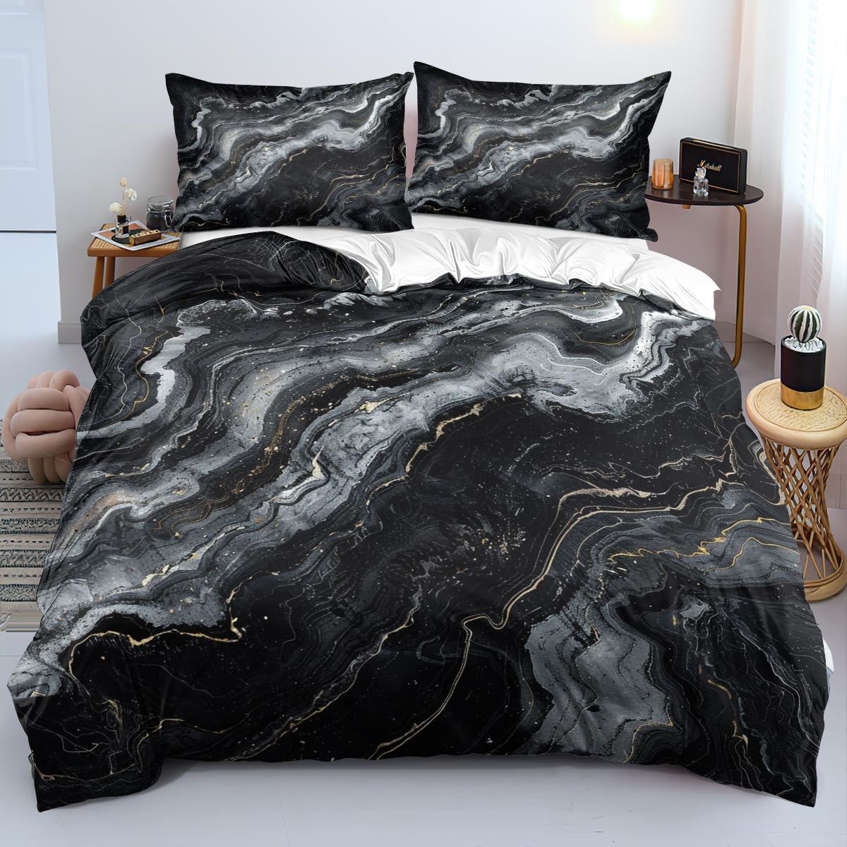 Black Marbel Duvet Cover Luxury Marbled Comforter Cover Fashion ...