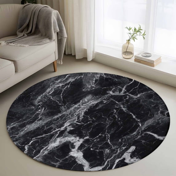 Black Marble 3ft Area Rug, Vintage Minimalism White Abstract Texture ...