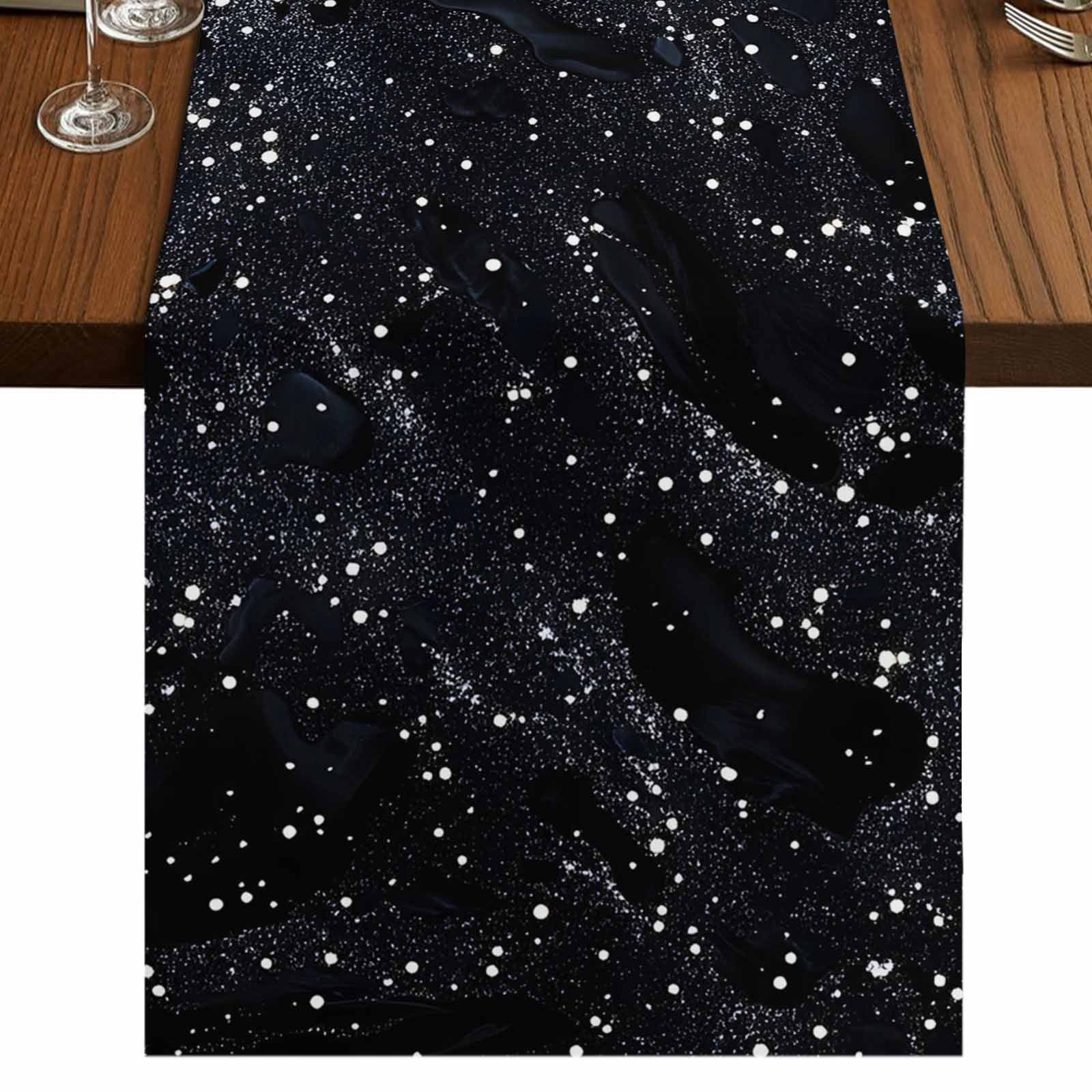 Black Marble 72 Inch Table Runner, Vintage Abstract Ombre Dots Pattern ...