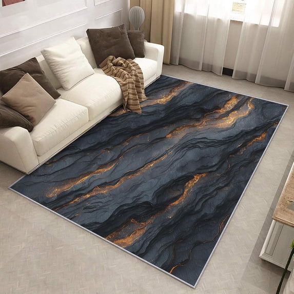 Black Marble Abstract Area Rug, Modern Stone Pattern Carpet, Washable ...