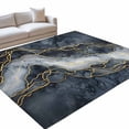 Black Marble Area Rug, Modern Abstract Art Black Gold Lightning Wave ...