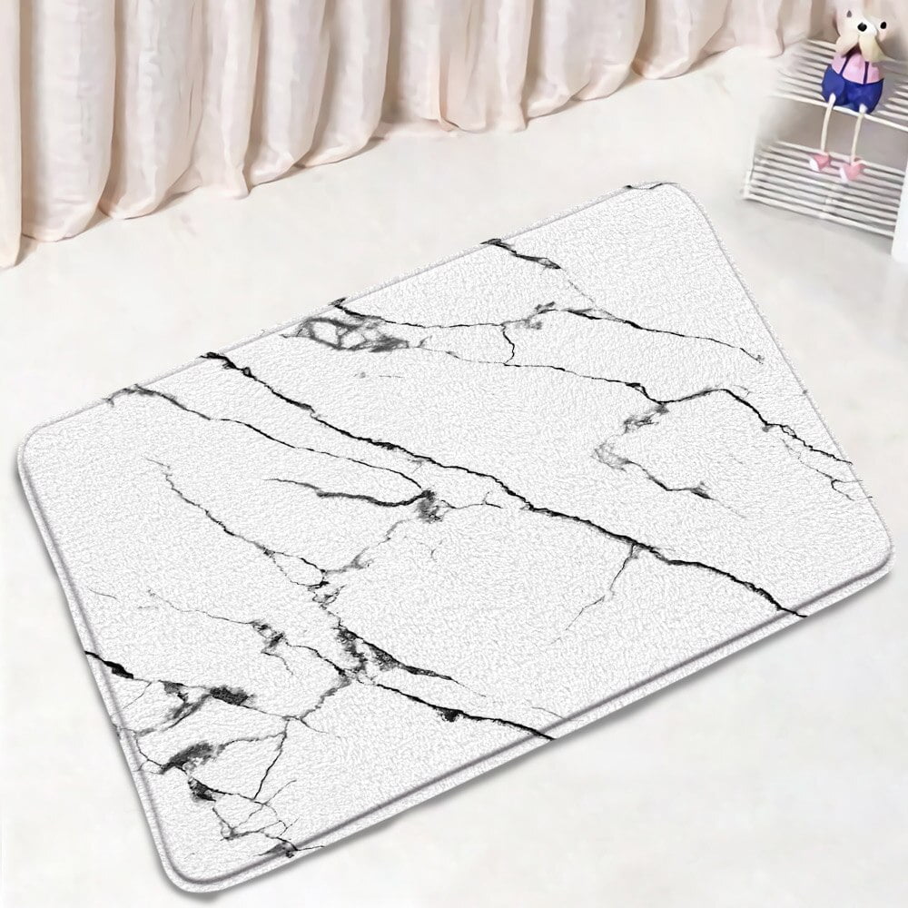 Black Marble Bath Mat Set White Textured Pattern Abstract Art Modern ...