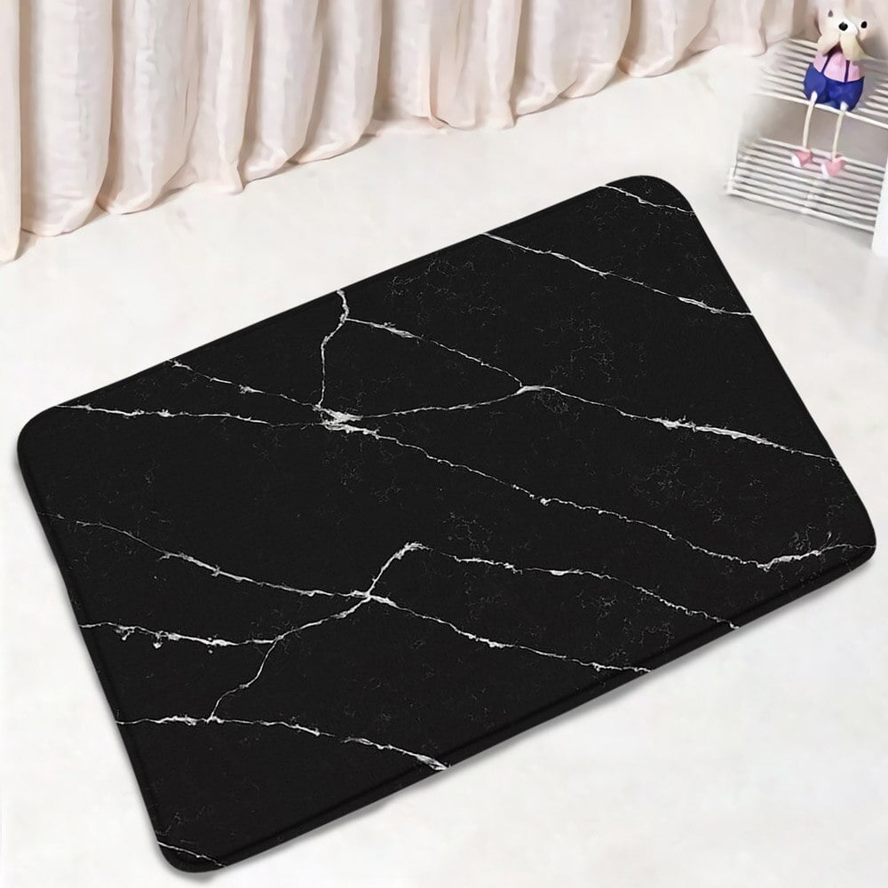 Black Marble Bath Mat Set White Textured Pattern Abstract Art Modern ...