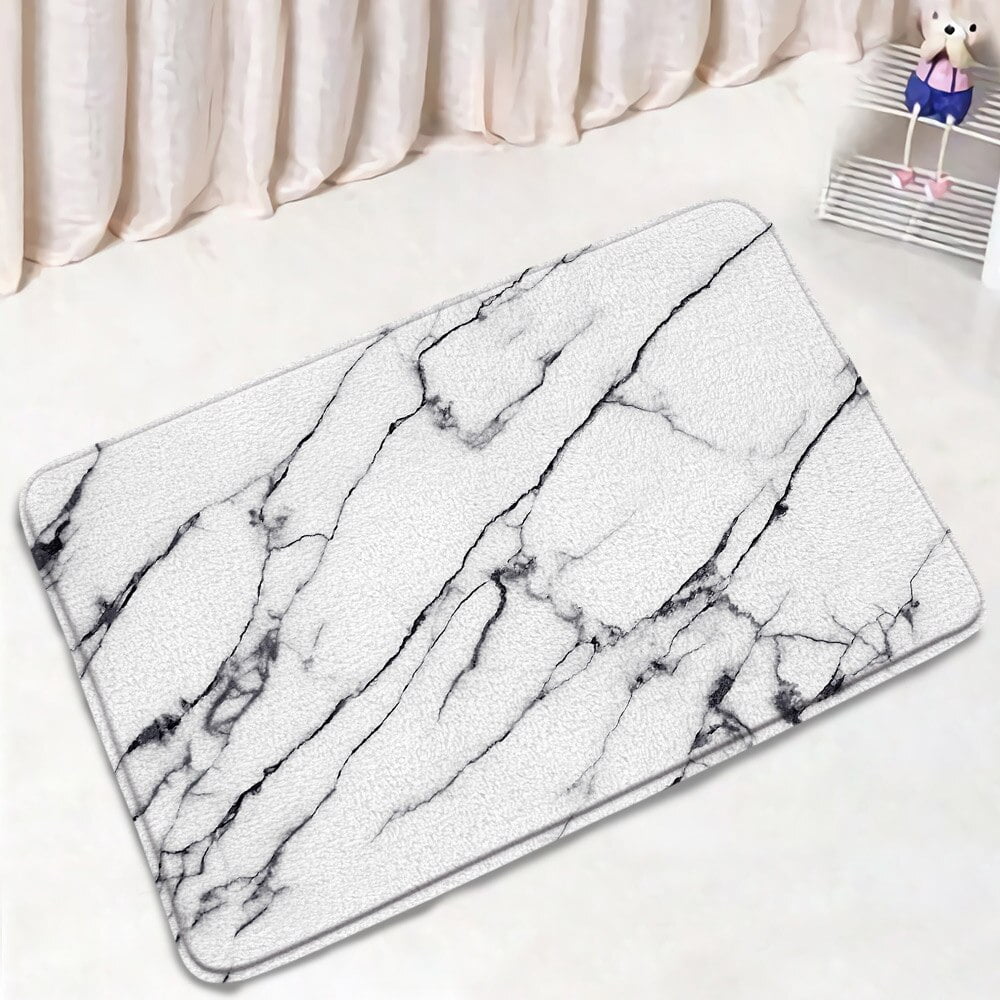 Black Marble Bath Mat Set White Textured Pattern Abstract Art Modern ...