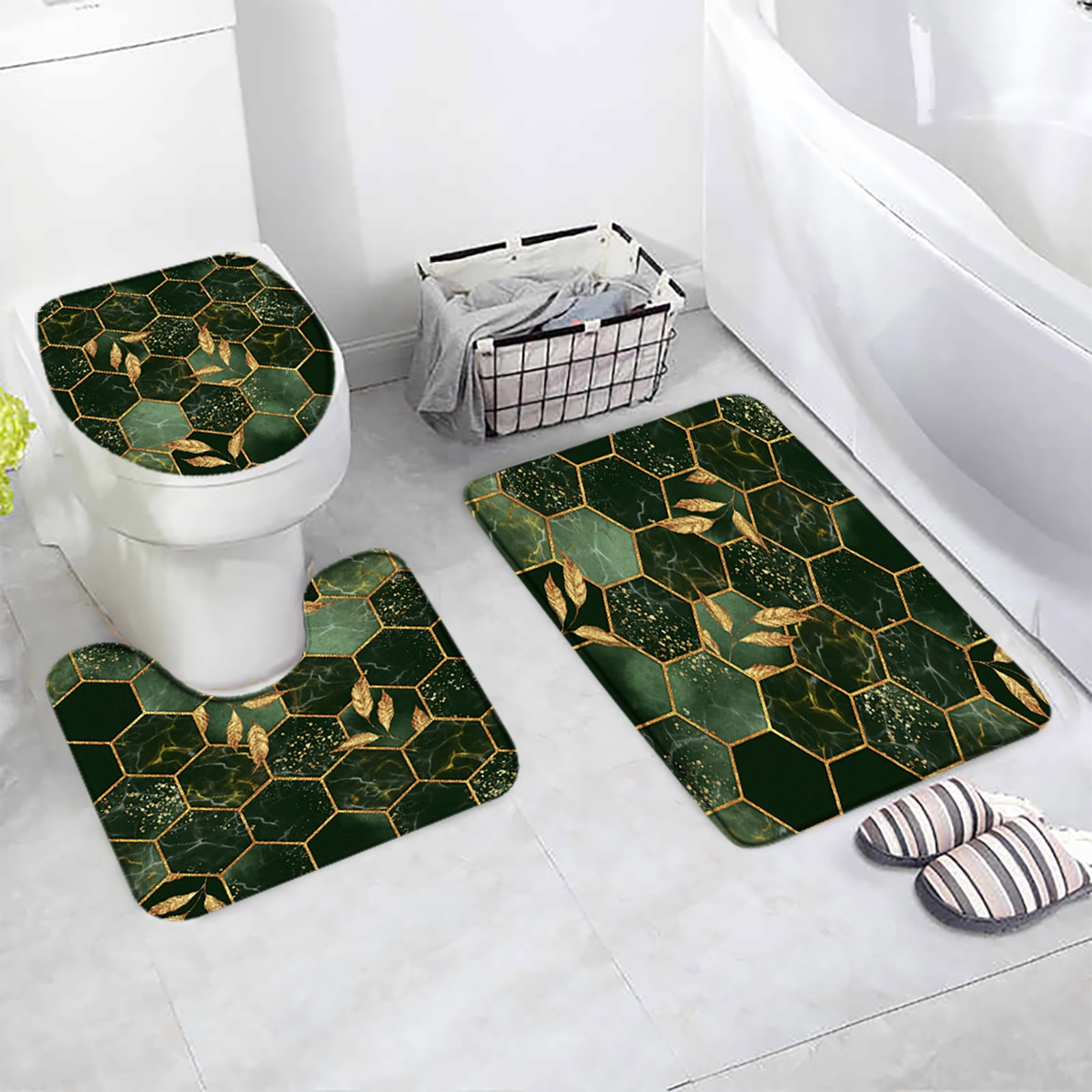 Black Marble Bath Mats Sets Gold Grey Lines Creative Abstract Geometric ...