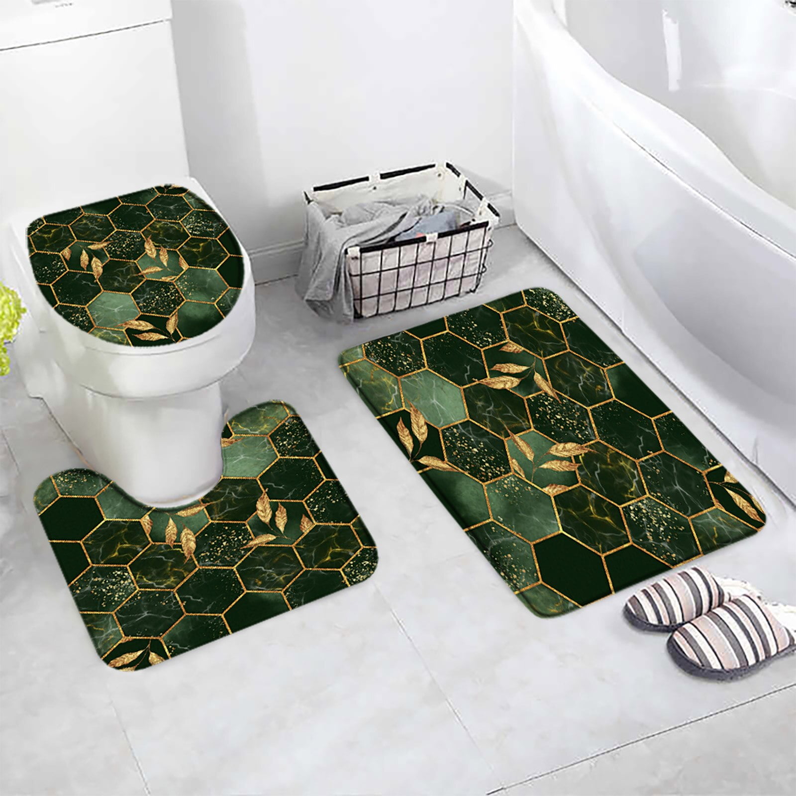 Black Marble Bath Mats Sets Gold Grey Lines Creative Abstract Geometric ...