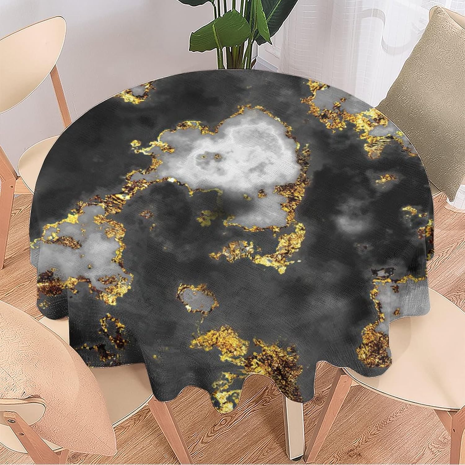 Black Marble Black Grey Gold Abstract Art Round Tablecloth - Design ...