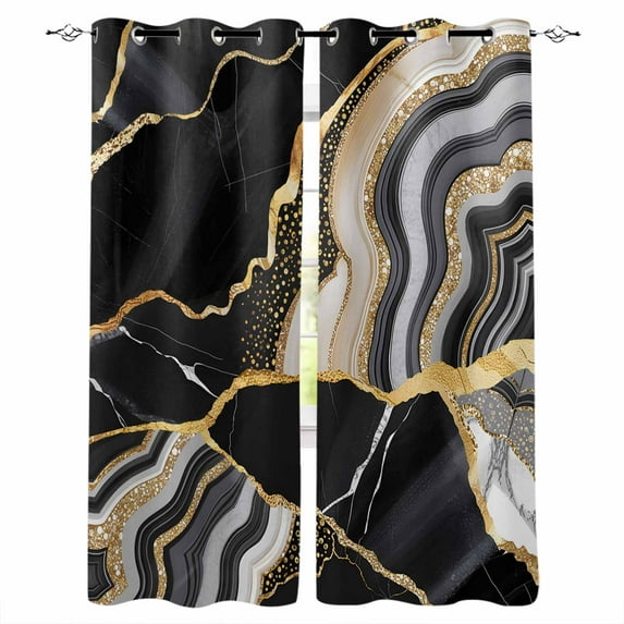 Black Marble Blackout Curtains 45 Inches Long, Grey Gold Texture ...