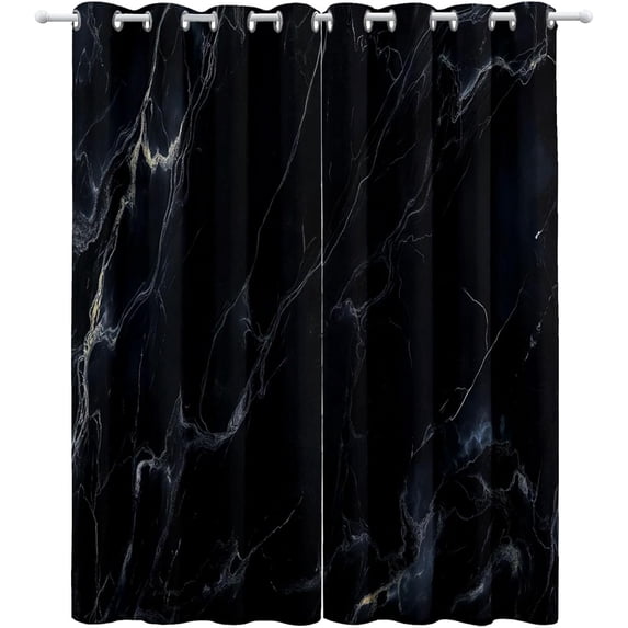 Black Marble Blackout Curtains, Abstract Stone Texture Window Drapes ...