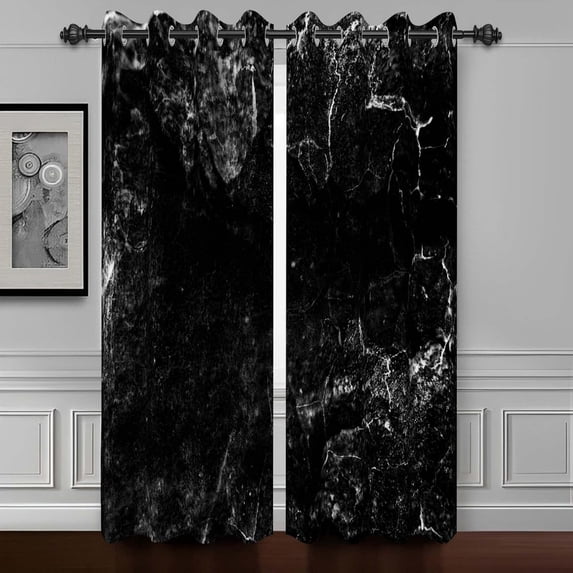 Black Marble Blackout Curtains, White Abstract Texture Window Drapes ...