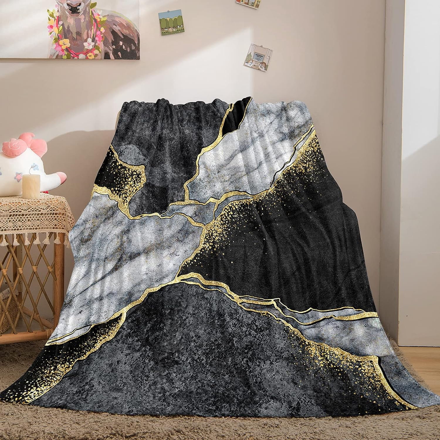 Black Marble Blanket Black Gold Marble Throw Blanket Flannel Fleece ...