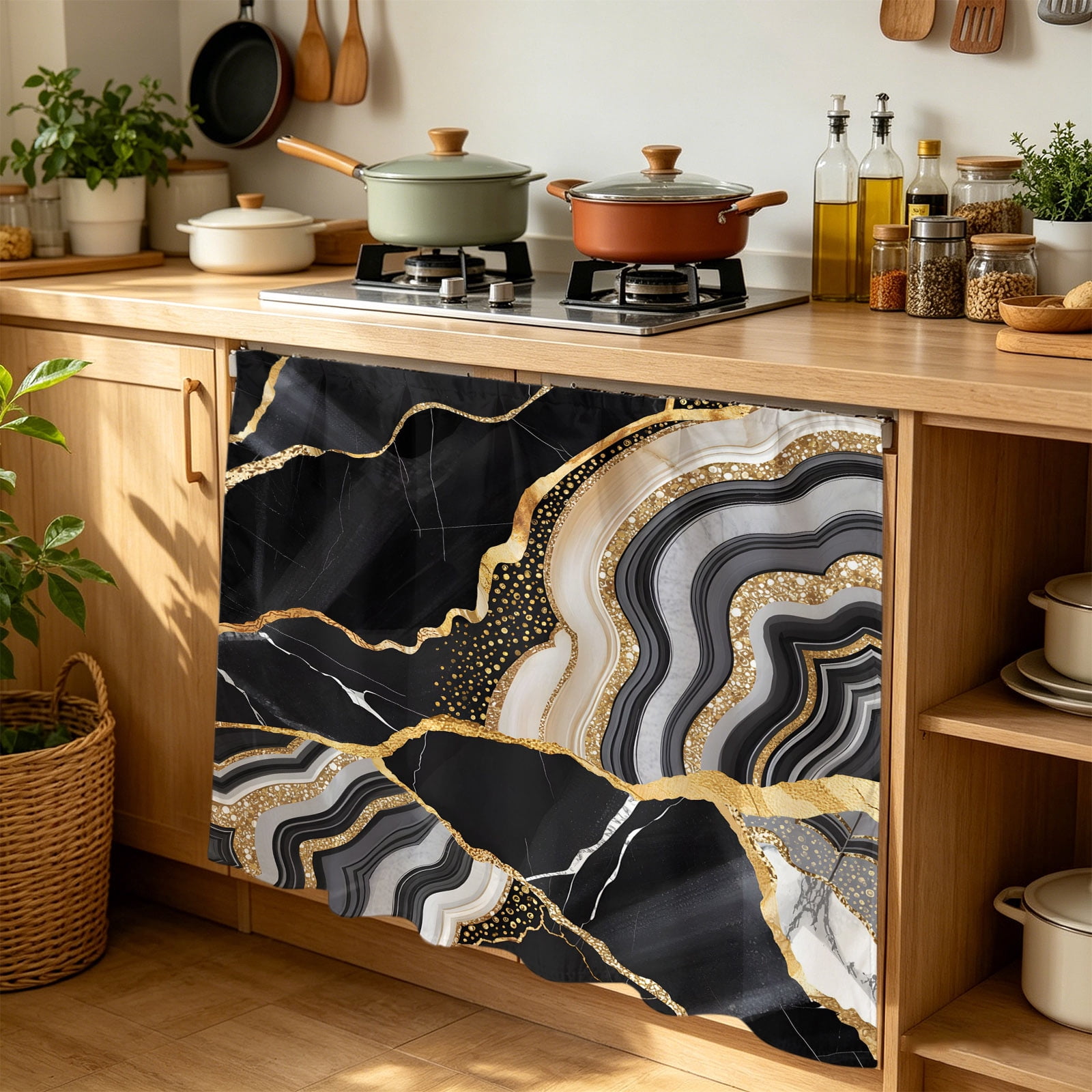 Black Marble Cabinet Curtains 35''x35'', Grey Gold Texture Vintage ...
