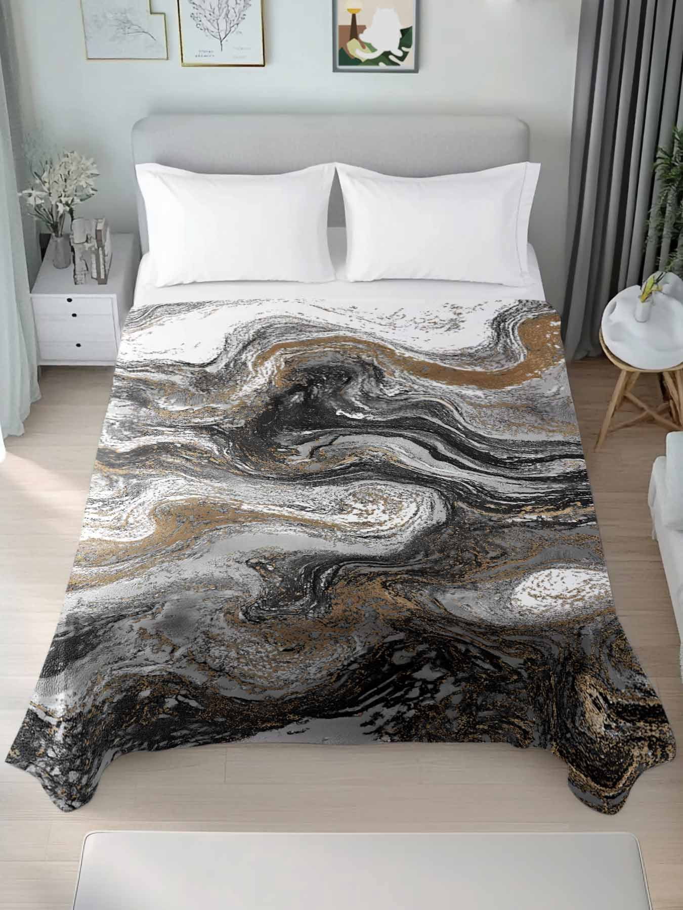 Black Marble California King Size Flat Sheet, Wrinkleproof & Fadeproof ...