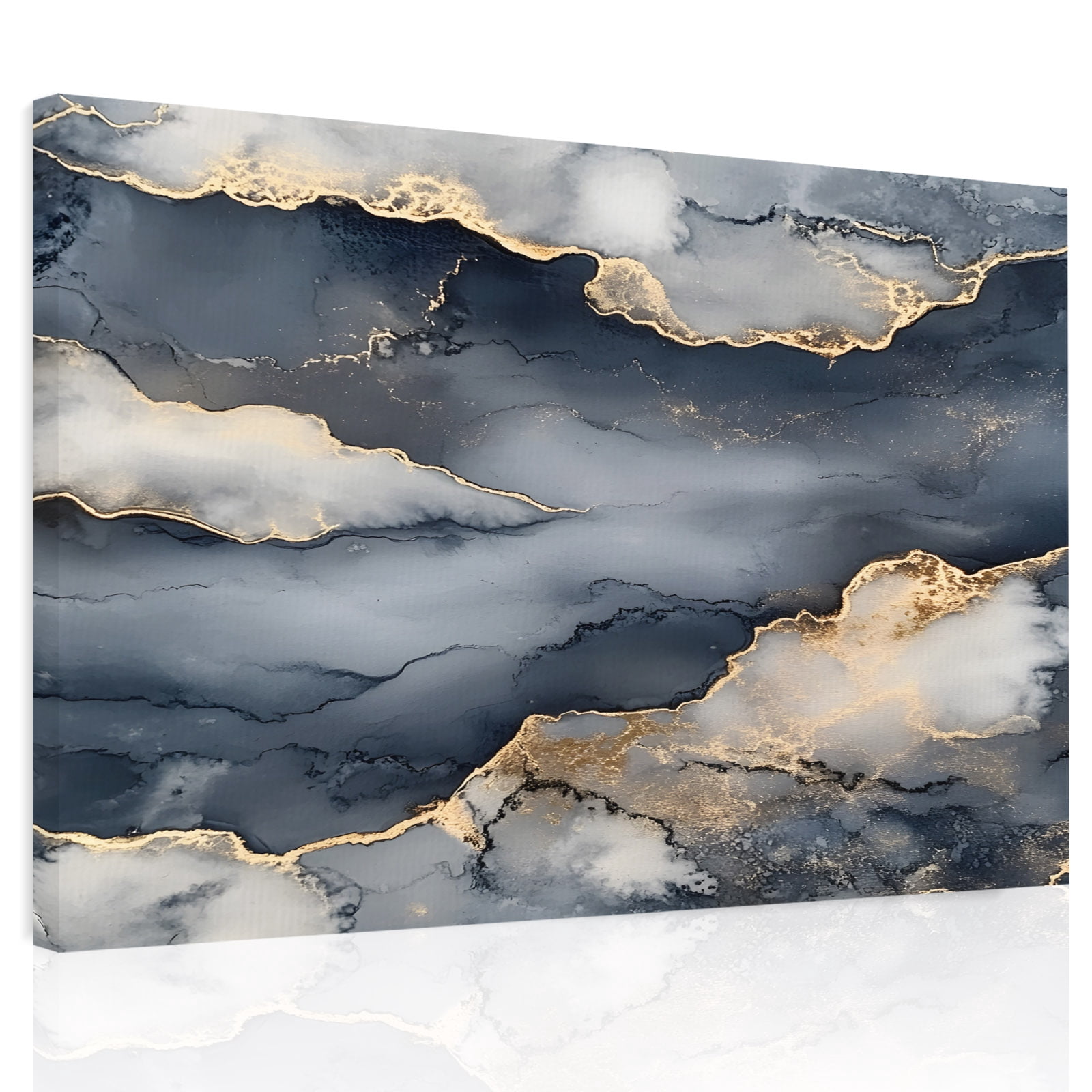 Black Marble Canvas Print Wall Art, Abstract Art Grey Gold Stripes ...