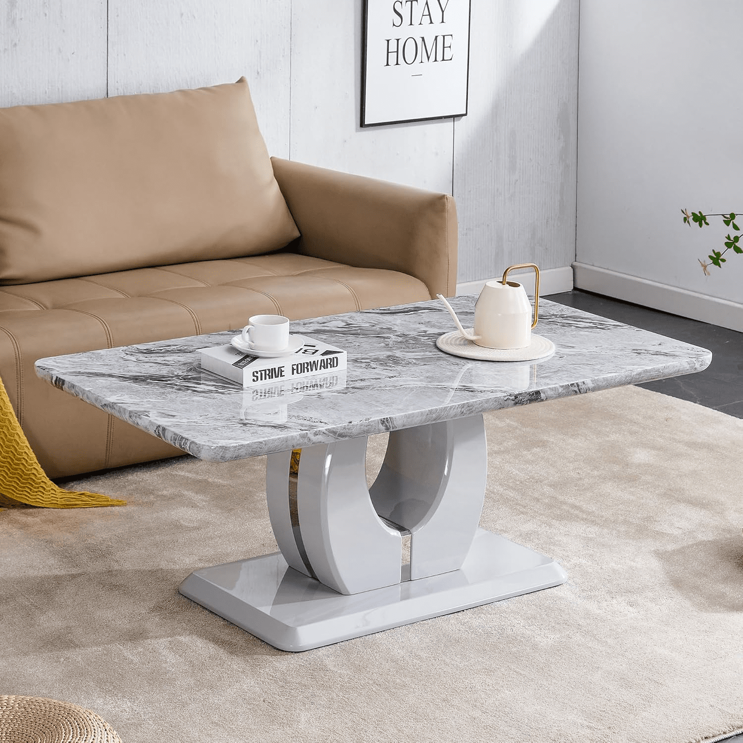 Black Marble Coffee Table Black Desktop Rectangular Center Table Tea ...