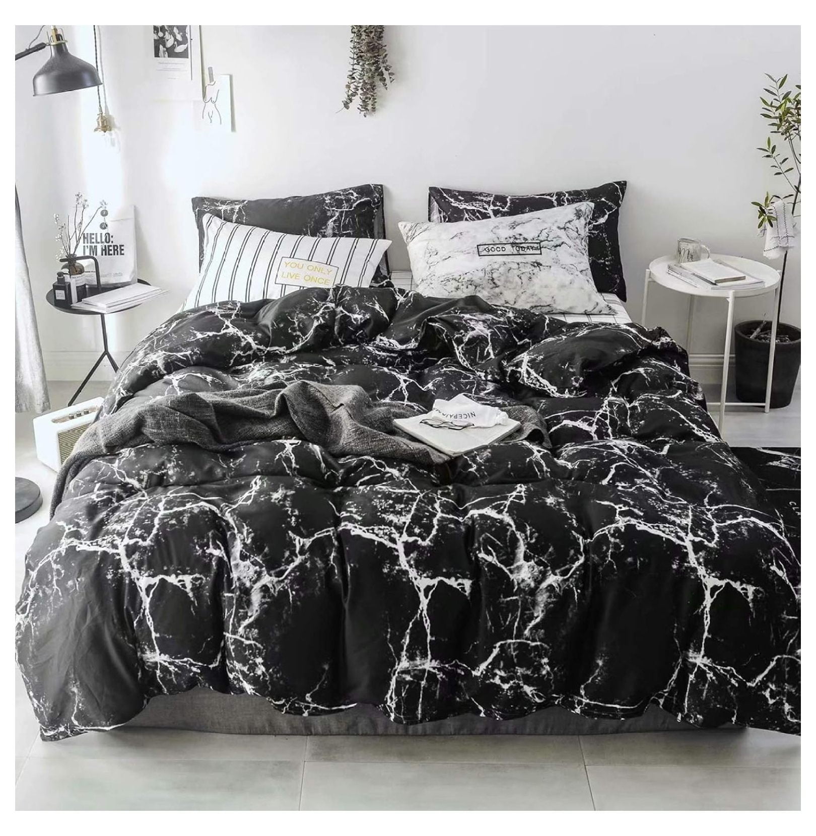 Black Marble Comforter Set Queen Black Marble Bed Set Full Cotton ...