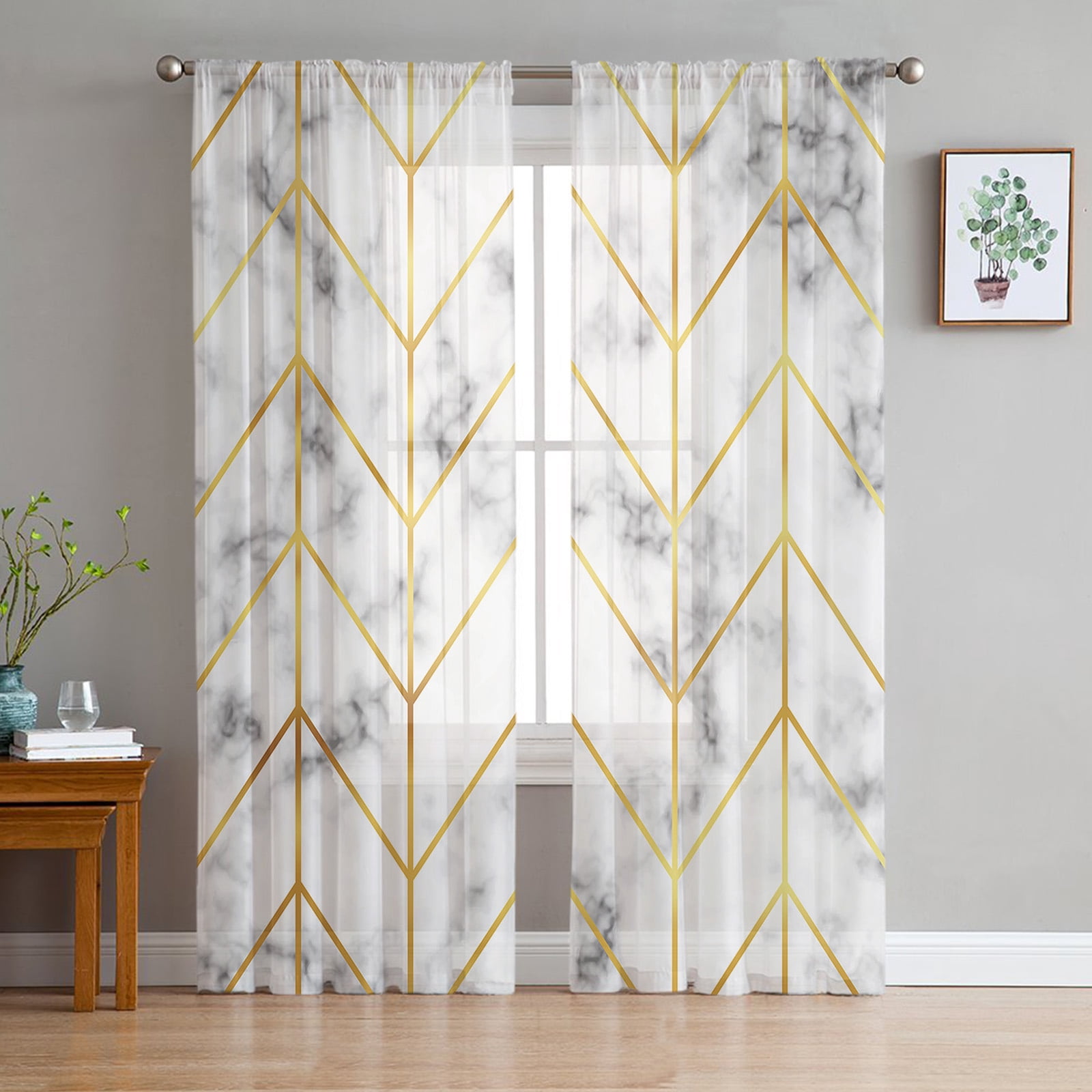 Black Marble Cracks Texture Tulle in Sheer Curtains for Living Room ...