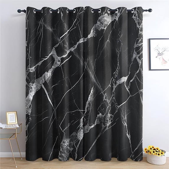 Black Marble Curtain, Abstract Blackout Curtains for Bedroom, Modern ...