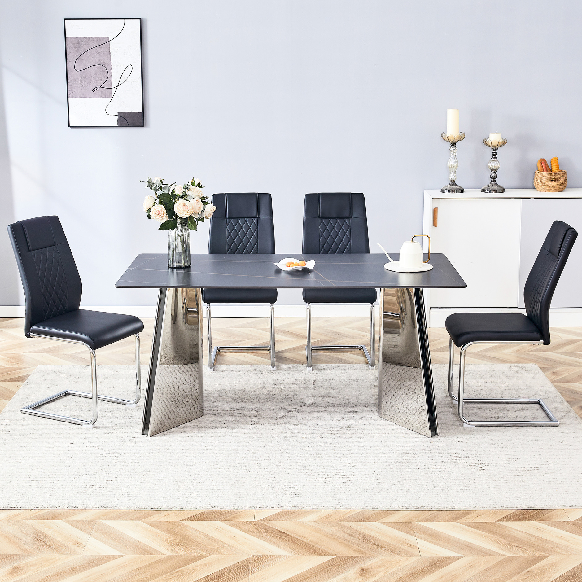 Black Marble Dining With Heat Resistance And Easy Maintenance ...