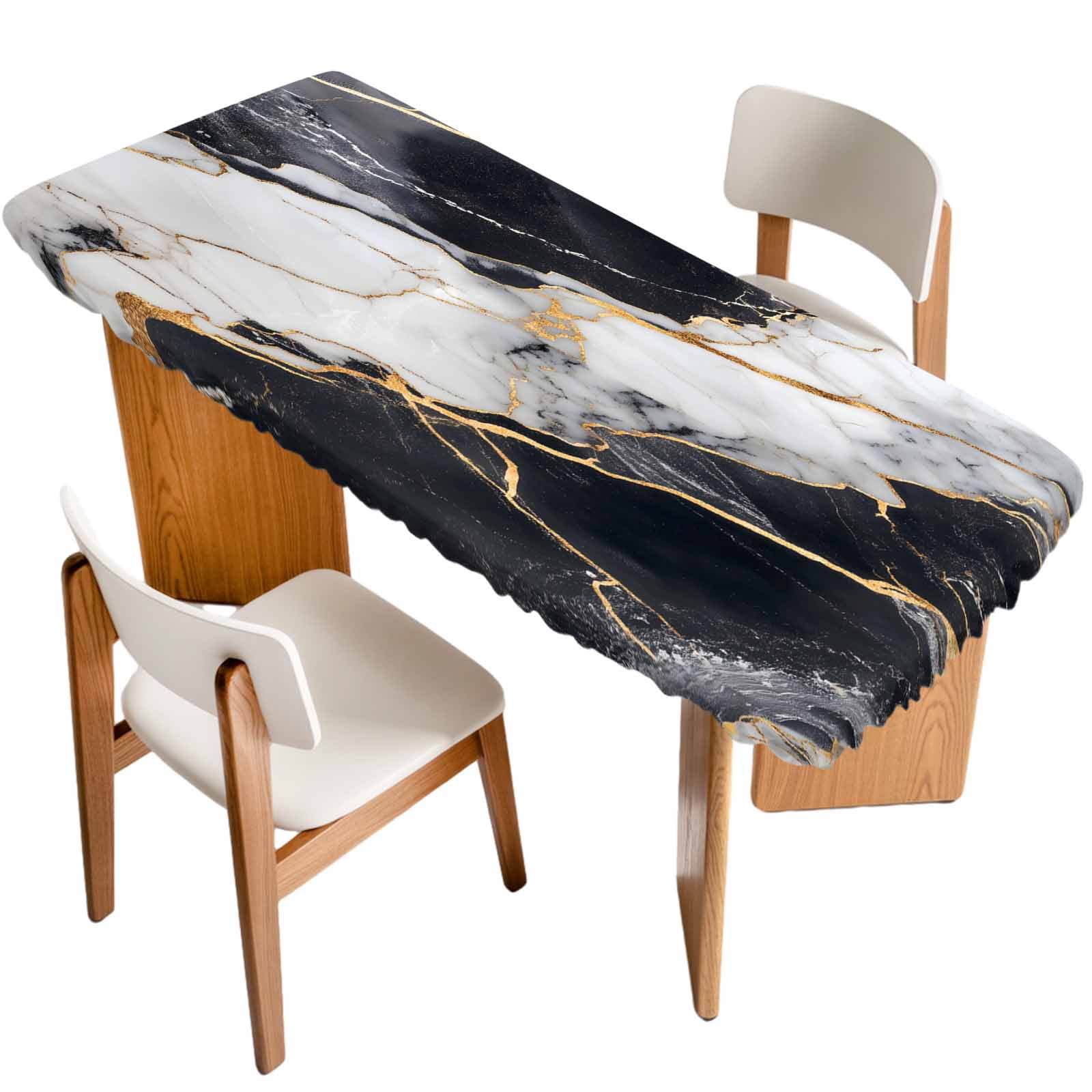 Black Marble Fitted Rectangle Tablecloth 32" x 96" Gold Line Modern ...