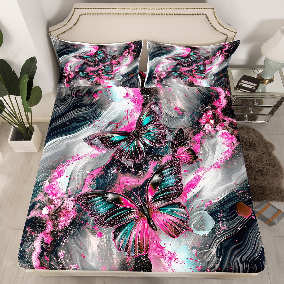 Black Marble Fitted Sheet Teal Butterfly Bed Sheets Twin,Magenta ...