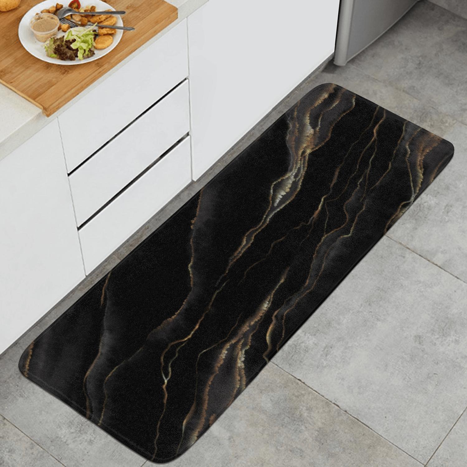 Black Marble Flannel Kitchen Rug, Kitchen Rugs Mats with Dirty ...