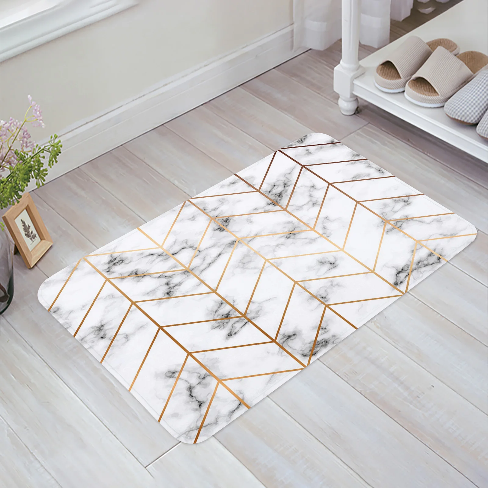 Black Marble Floor Mat Entrance Door Mat Living Room Kitchen Rug Non ...