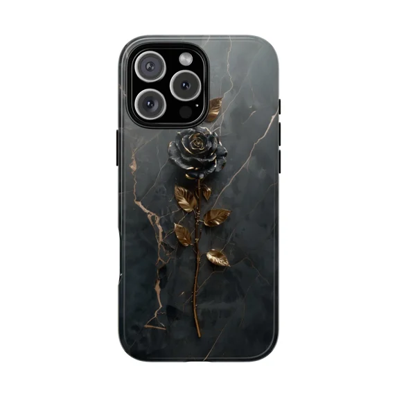 Black Marble Gold Rose Flower Phone Case for iPhone 17 through 11 Pro ...
