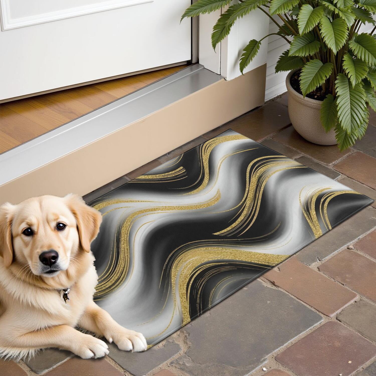 Black Marble Gold Wave Pattern Door Rugs,Washable Non Slip Door Mats ...