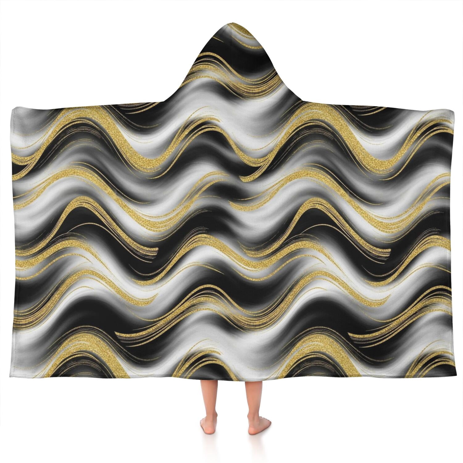 Black Marble Gold Wave Pattern Hooded Bath Towel，50"x30" for Ages 3 To ...