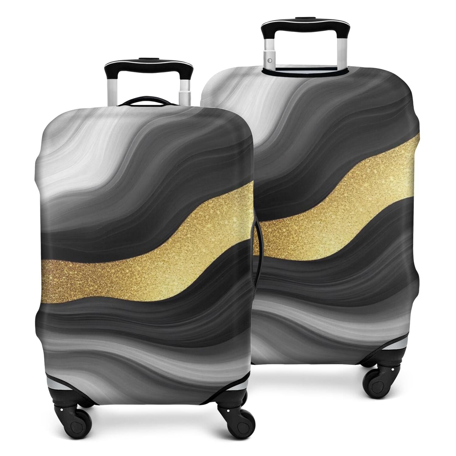 Black Marble Gold Wave Pattern Luggage Cover Fashion Suitcase Cover ...