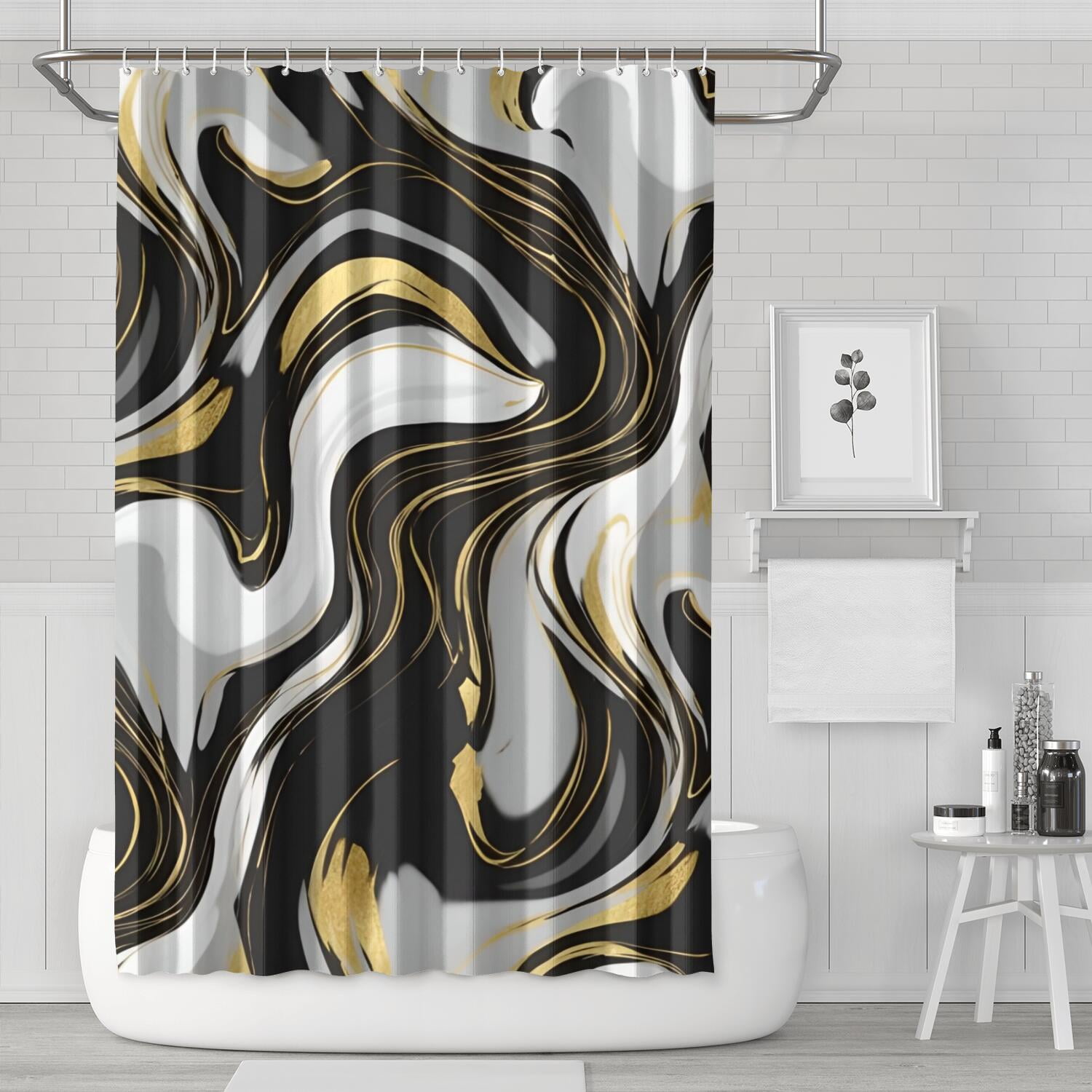Black Marble Gold Wave Pattern Shower Curtain 72"x72" ,Bathroom ...