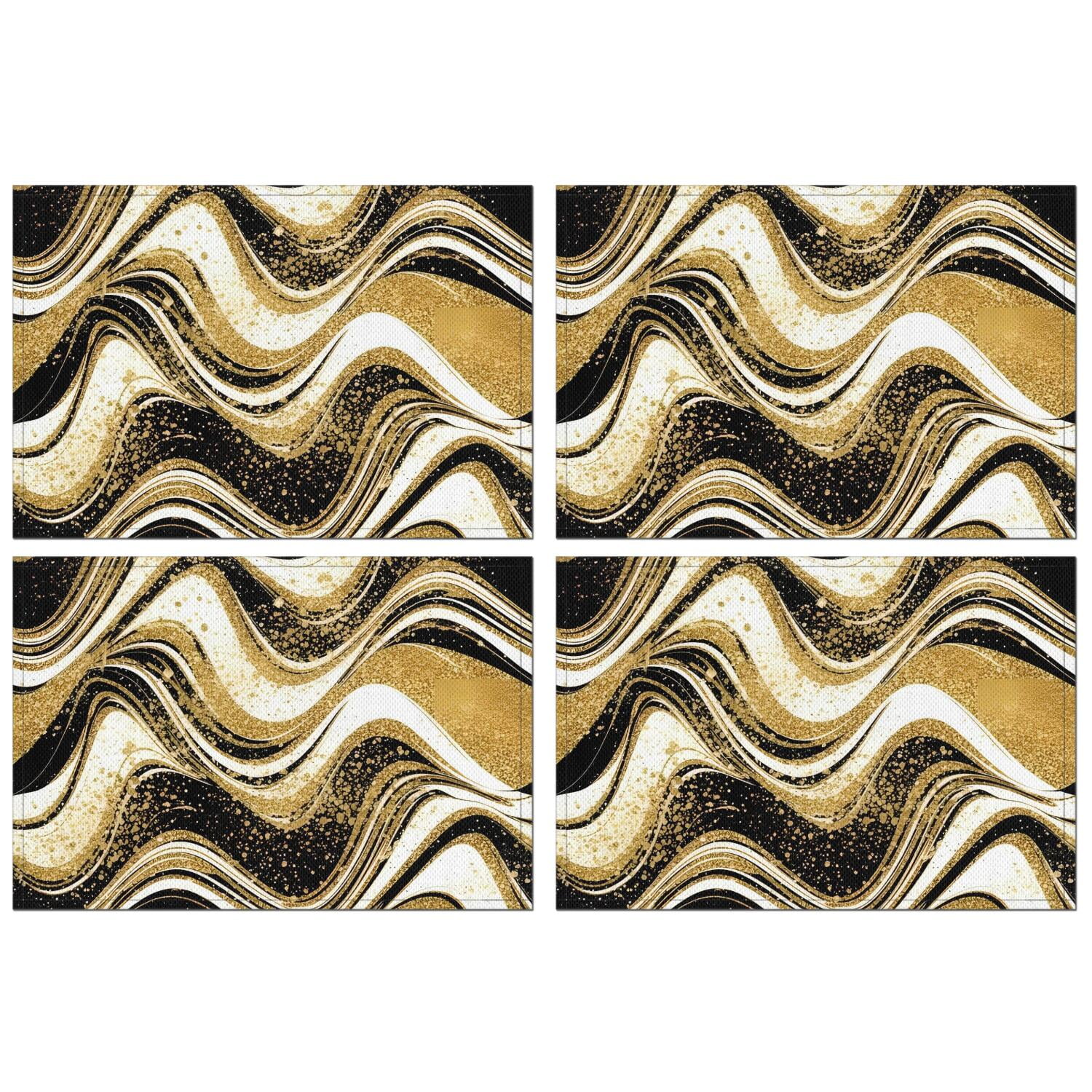 Black Marble Gold Wave Pattern Summer Placemats Table Placemats Set Of ...