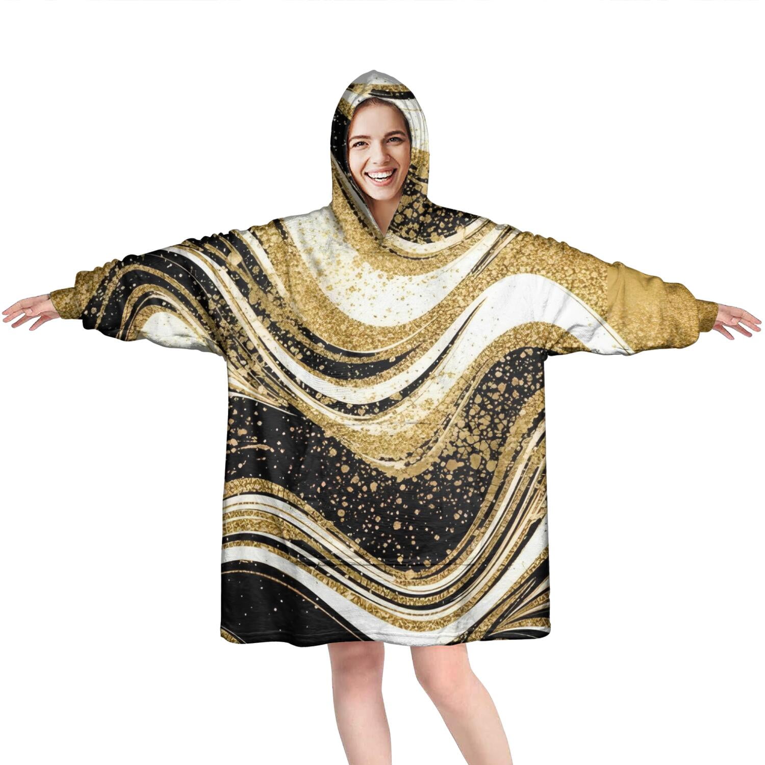 Black Marble Gold Wave Pattern Wearable Oversized Blanket,Wearable ...