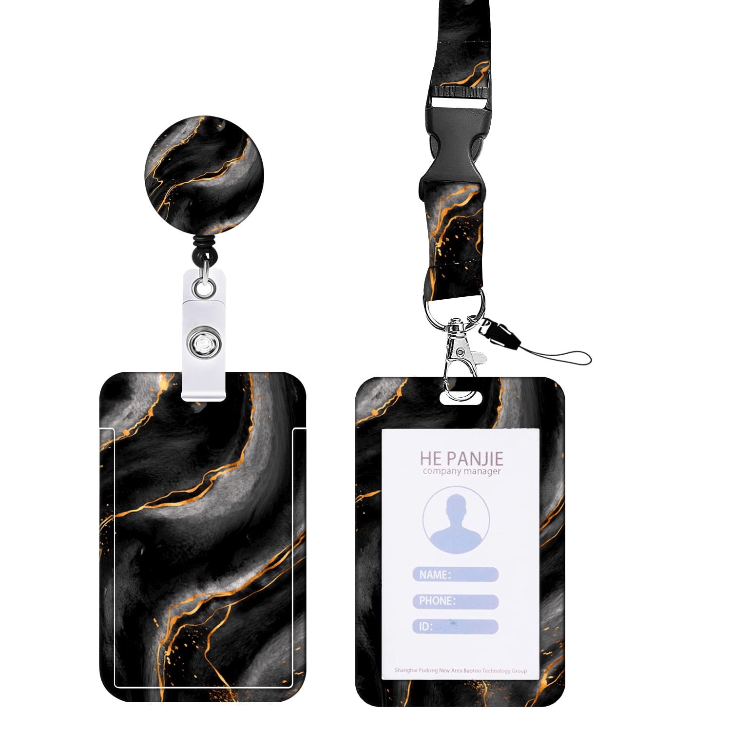 Black Marble Heavy Duty Badge Holder with Retractable Reel,ID Card ...