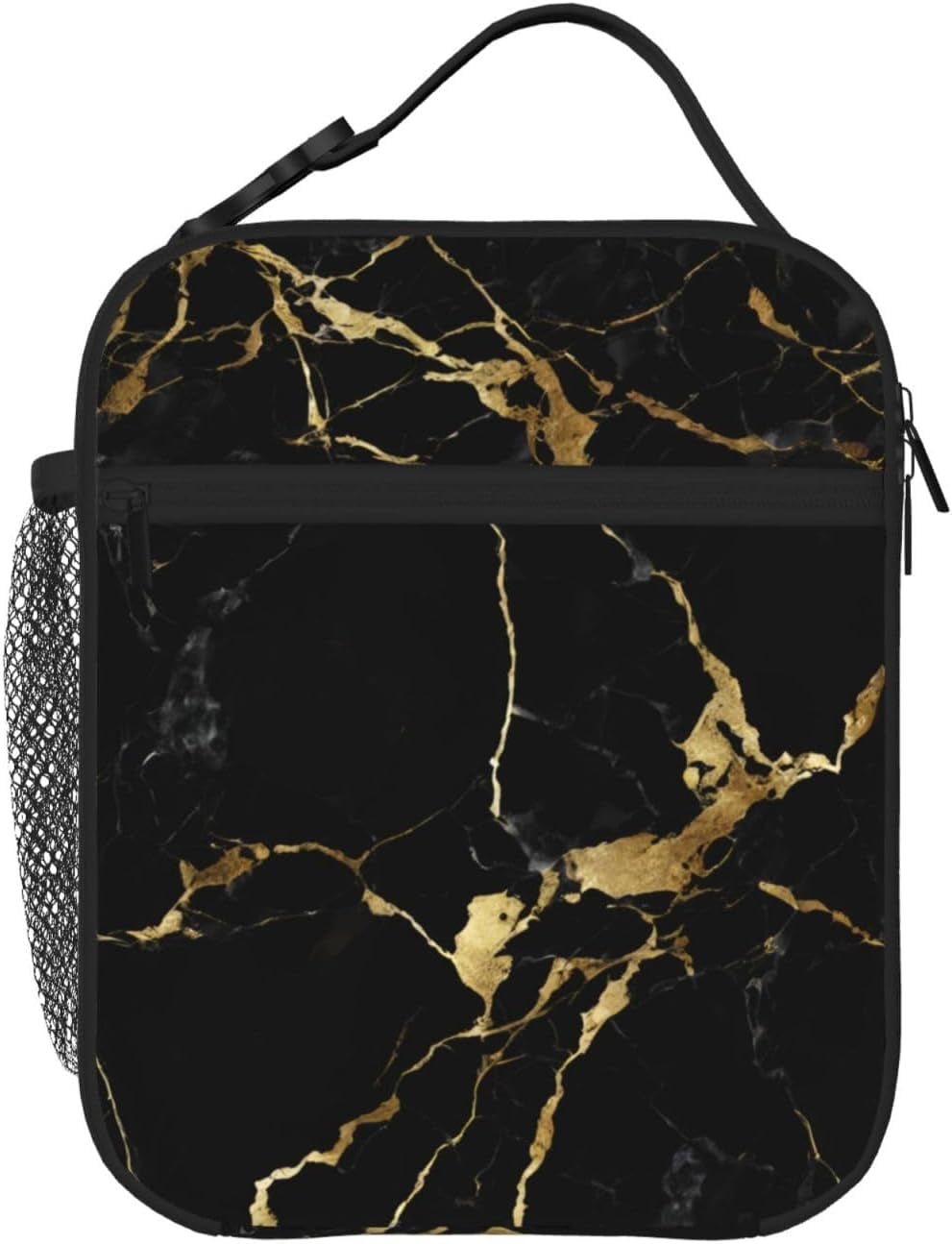 Black Marble Insulated Lunch Box With Detachable Handle - Meal Tote Bag ...