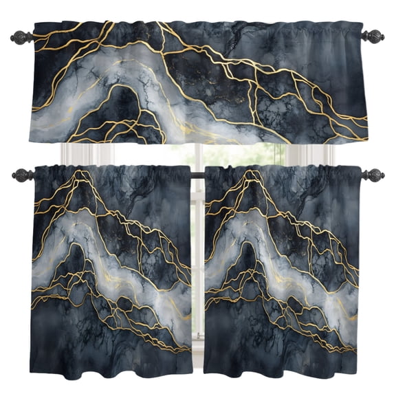 Black Marble Kitchen Curtains Set for Windows, Modern Abstract Art ...