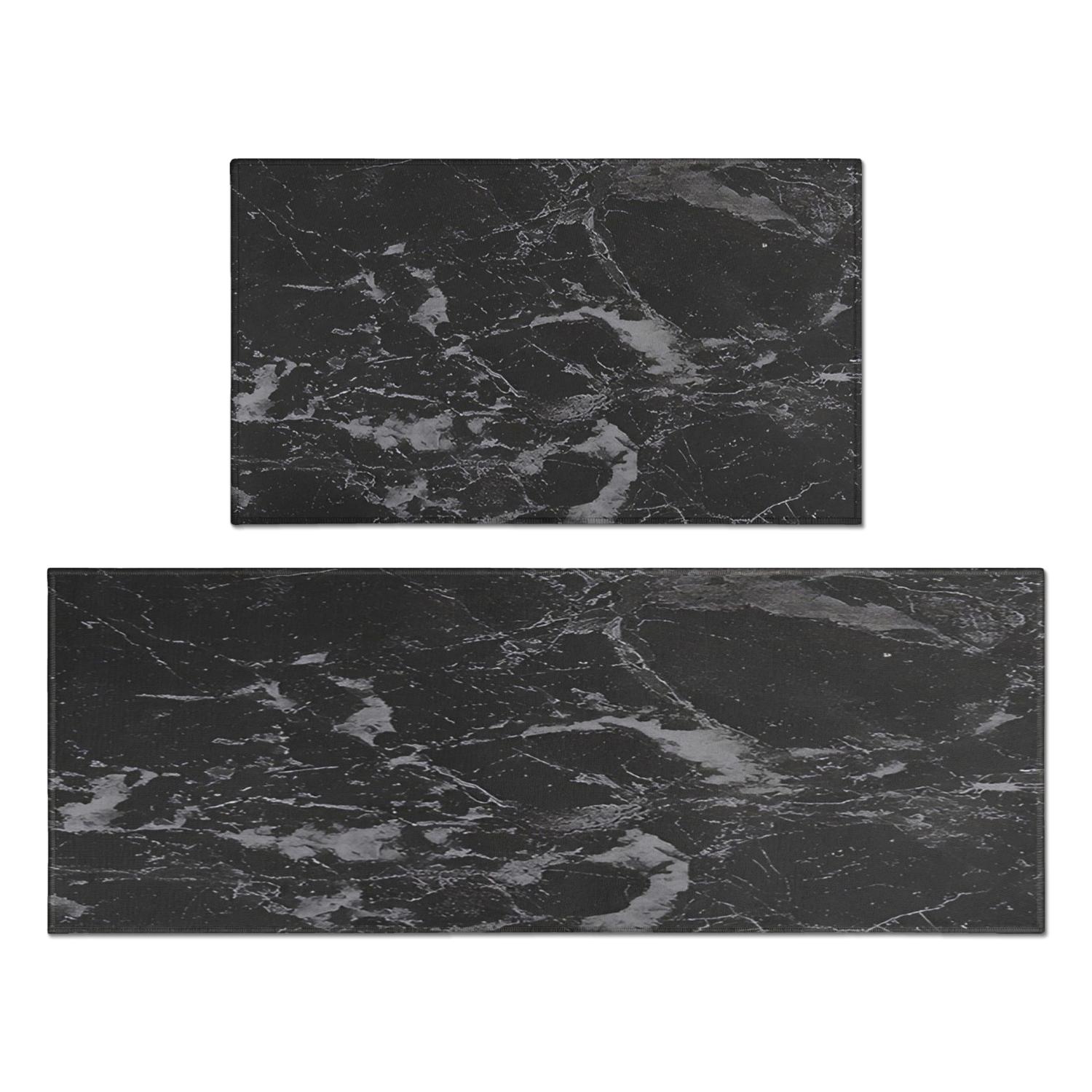 Black Marble Kitchen Rug Absorbent Anti Fatigu 2 PCS Kitchen Rugs ...