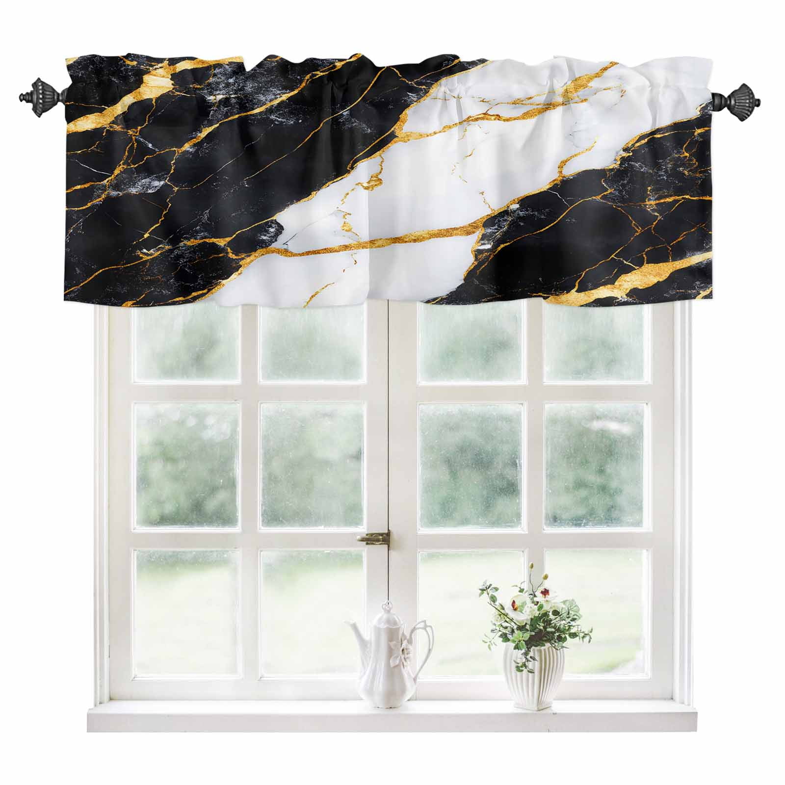 Black Marble Kitchen Valances for Windows 42x12 Inch Kitchen Curtains ...